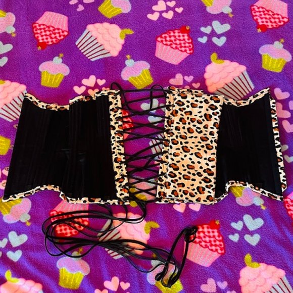 Tops | 24 Inch Waist Steel Boned Satin Leopard Print Underbust Corset ...